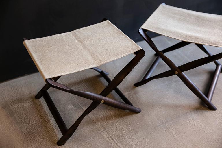 Pair of Propeller Stools in Fumed Ash with Linen Seats by Kaare Klint ...