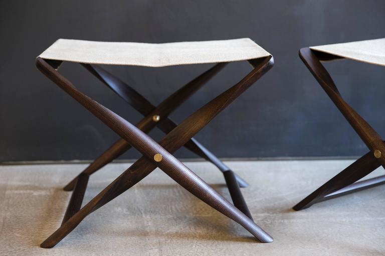 Pair of Propeller Stools in Fumed Ash with Linen Seats by Kaare Klint ...