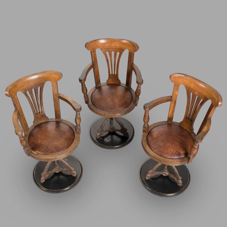 Three 19th Century Oak Swivel Ocean Liner Chairs For Sale at 1stDibs
