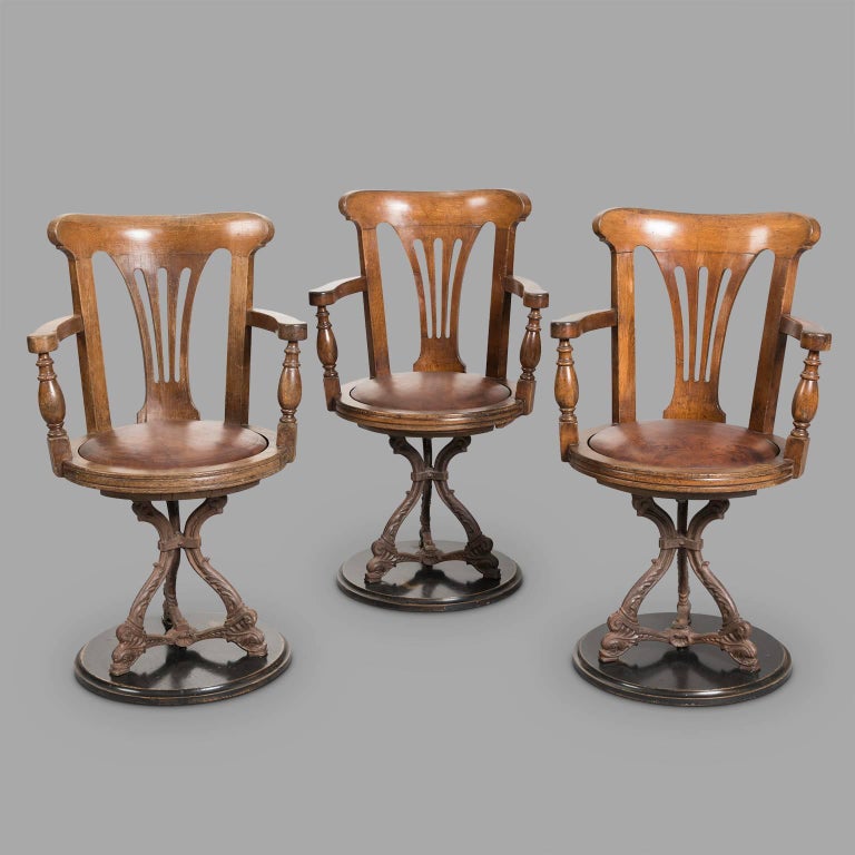 Three 19th Century Oak Swivel Ocean Liner Chairs For Sale at 1stDibs