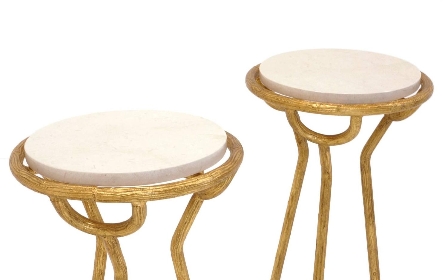 Elegant Italian Gold Gilded Side Tables with Travertine Tops For Sale ...
