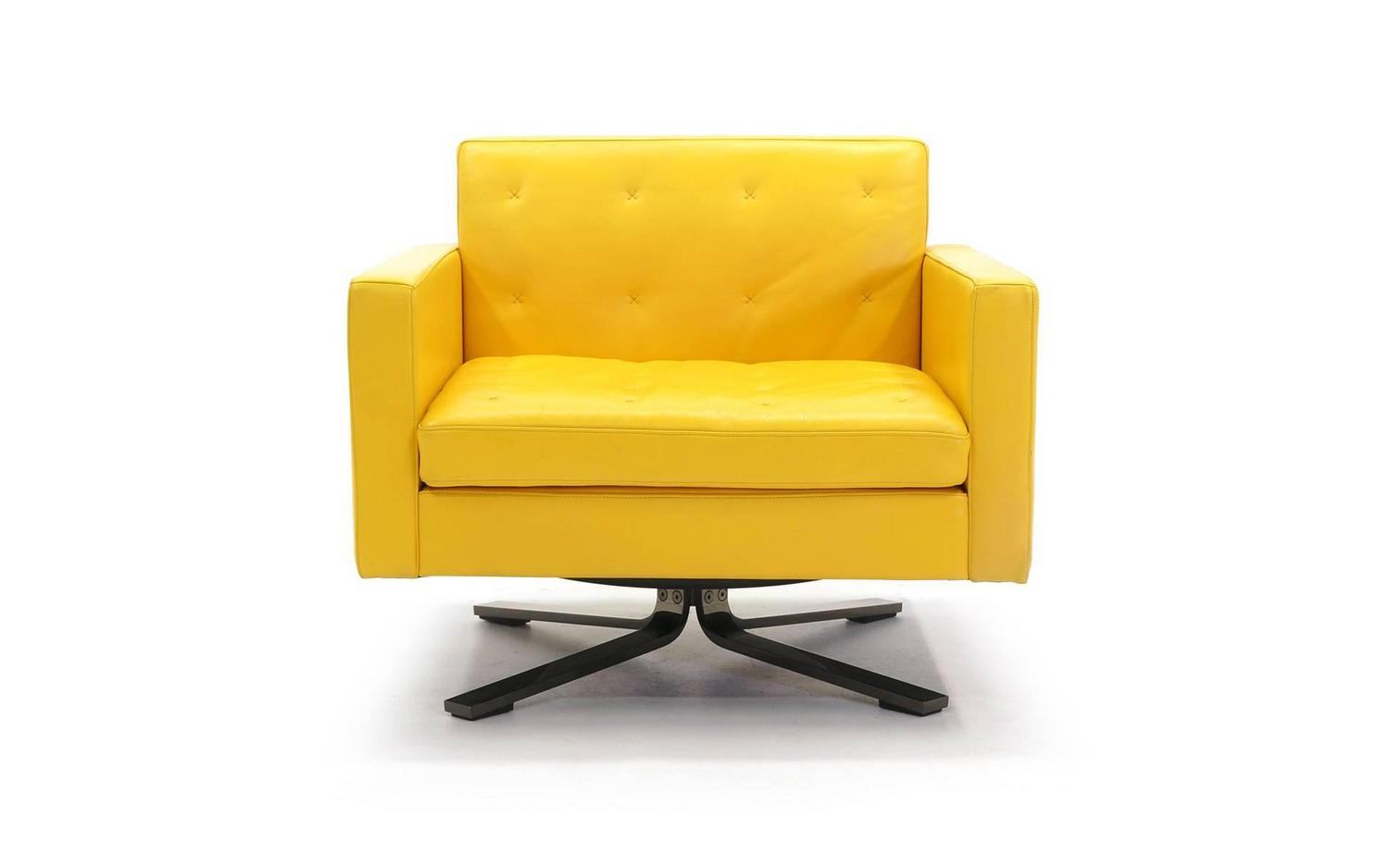 Poltrona Frau Kennedee Series Yellow Leather Memory Swivel Lounge Chair ...