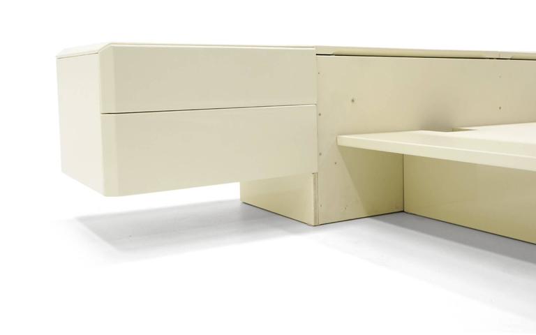 Queen Ivory Platform Bed with Attached Nightstands and Headboard ...