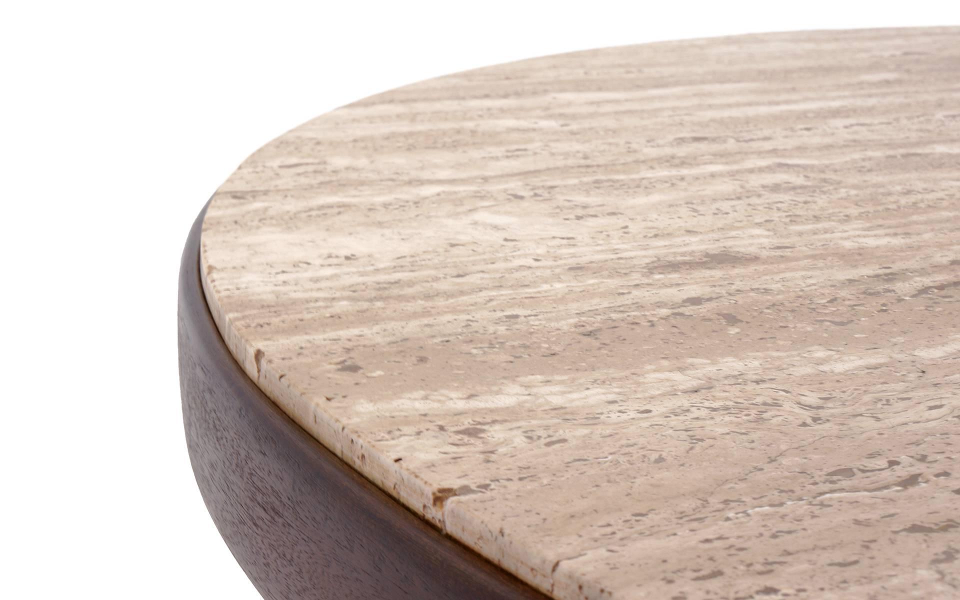 Edward Wormley for Dunbar Round Coffee Table with Travertine Top at 1stDibs
