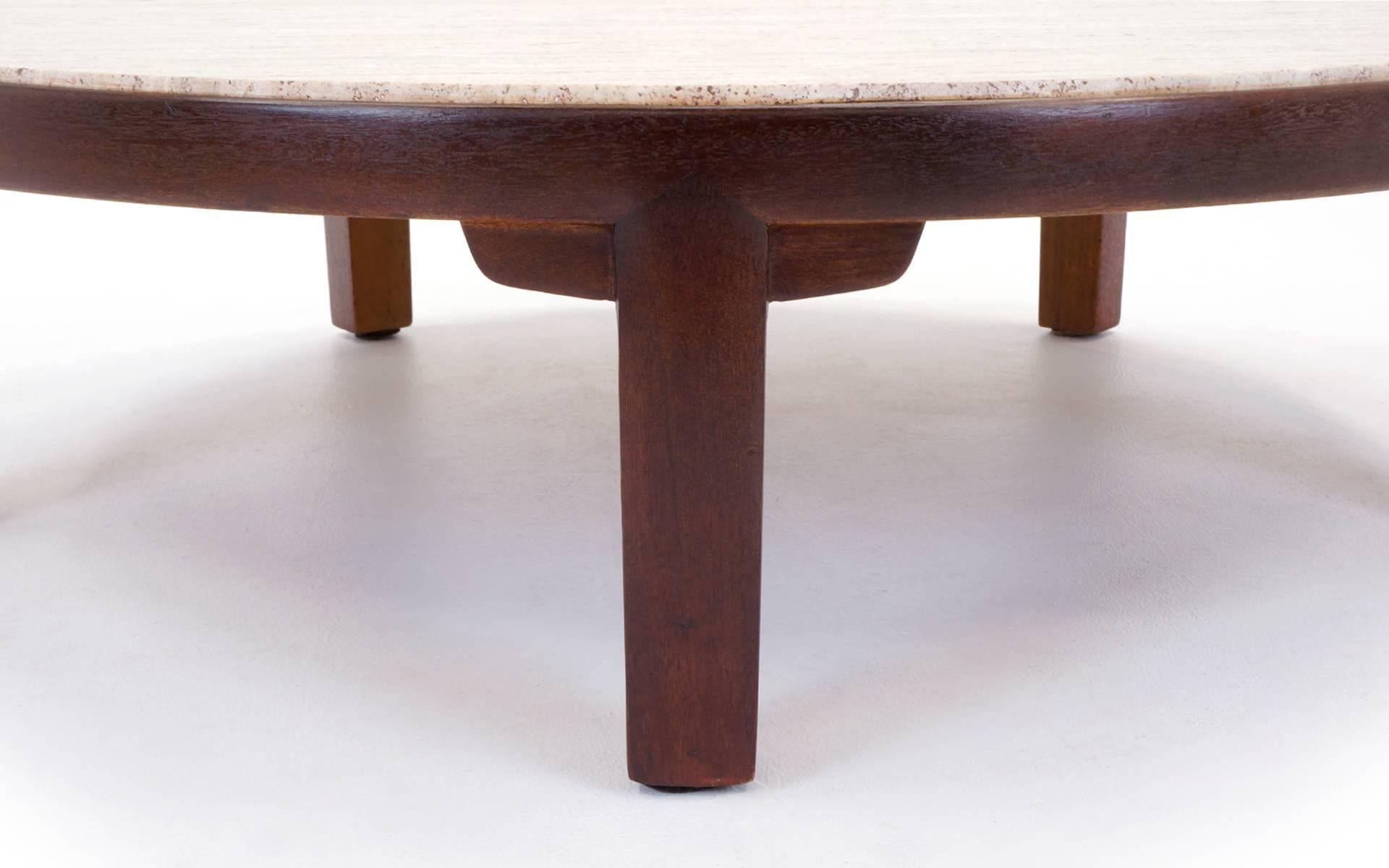 Edward Wormley for Dunbar Round Coffee Table with Travertine Top at 1stDibs