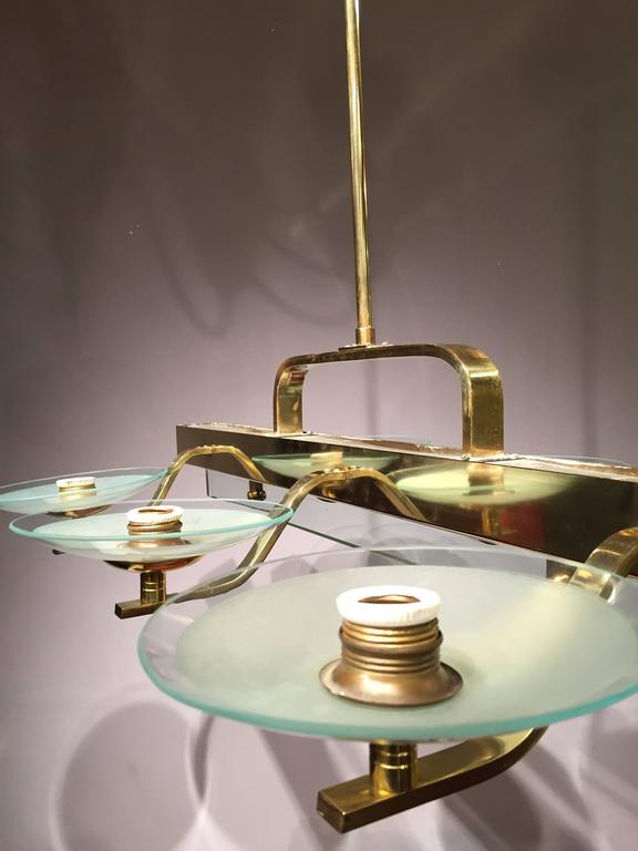 Rectangular Brass and Glass Chandelier at 1stDibs