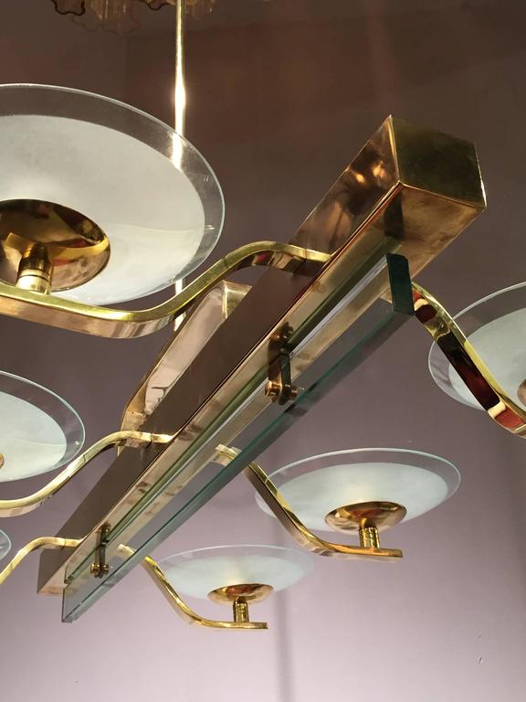 Rectangular Brass and Glass Chandelier at 1stDibs