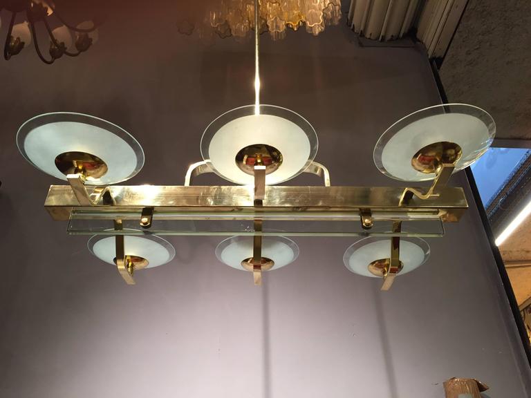 Rectangular Brass and Glass Chandelier at 1stDibs