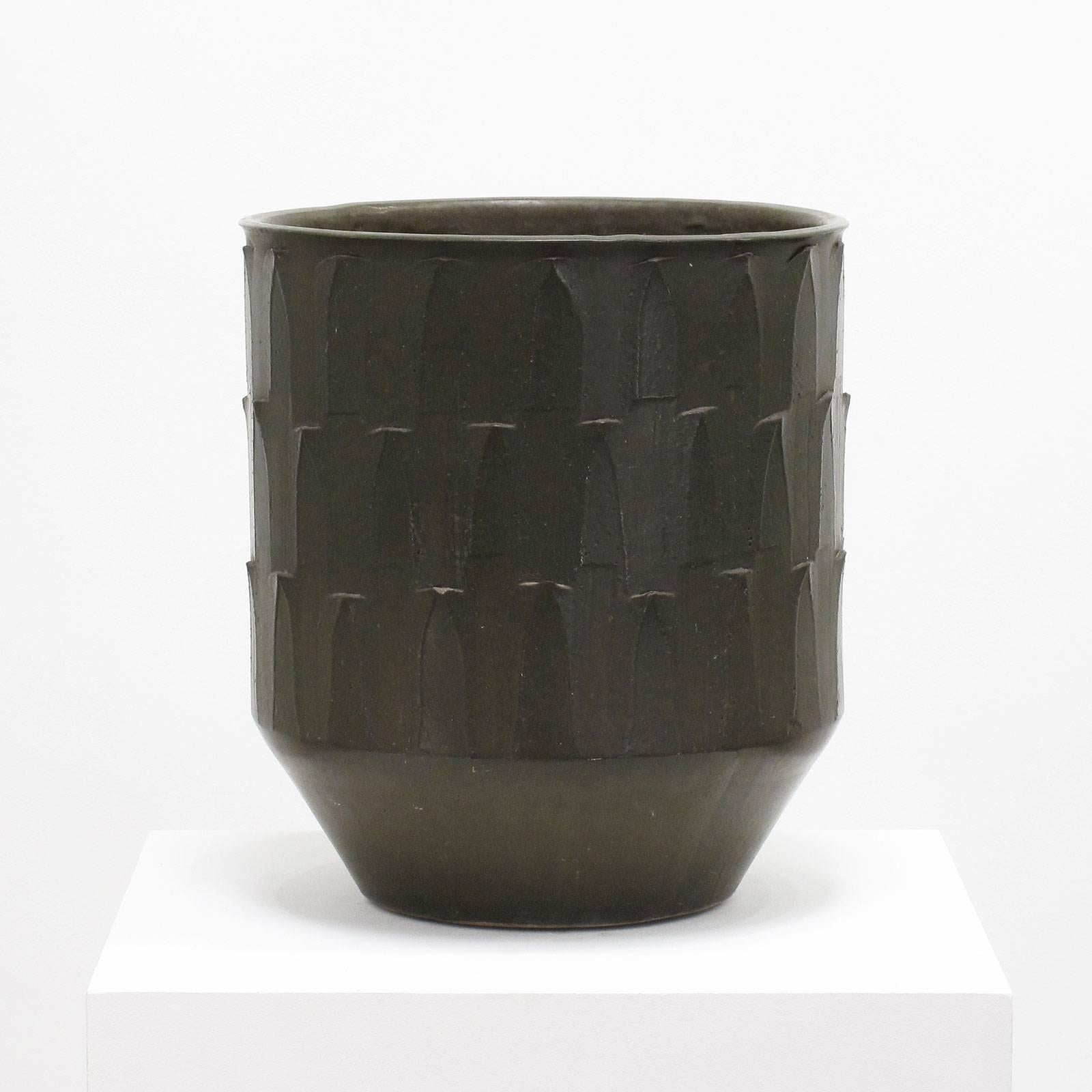 David Cressey 'Ribbed' Design Ceramic Planter, Glazed Dark Olive, 1960s ...