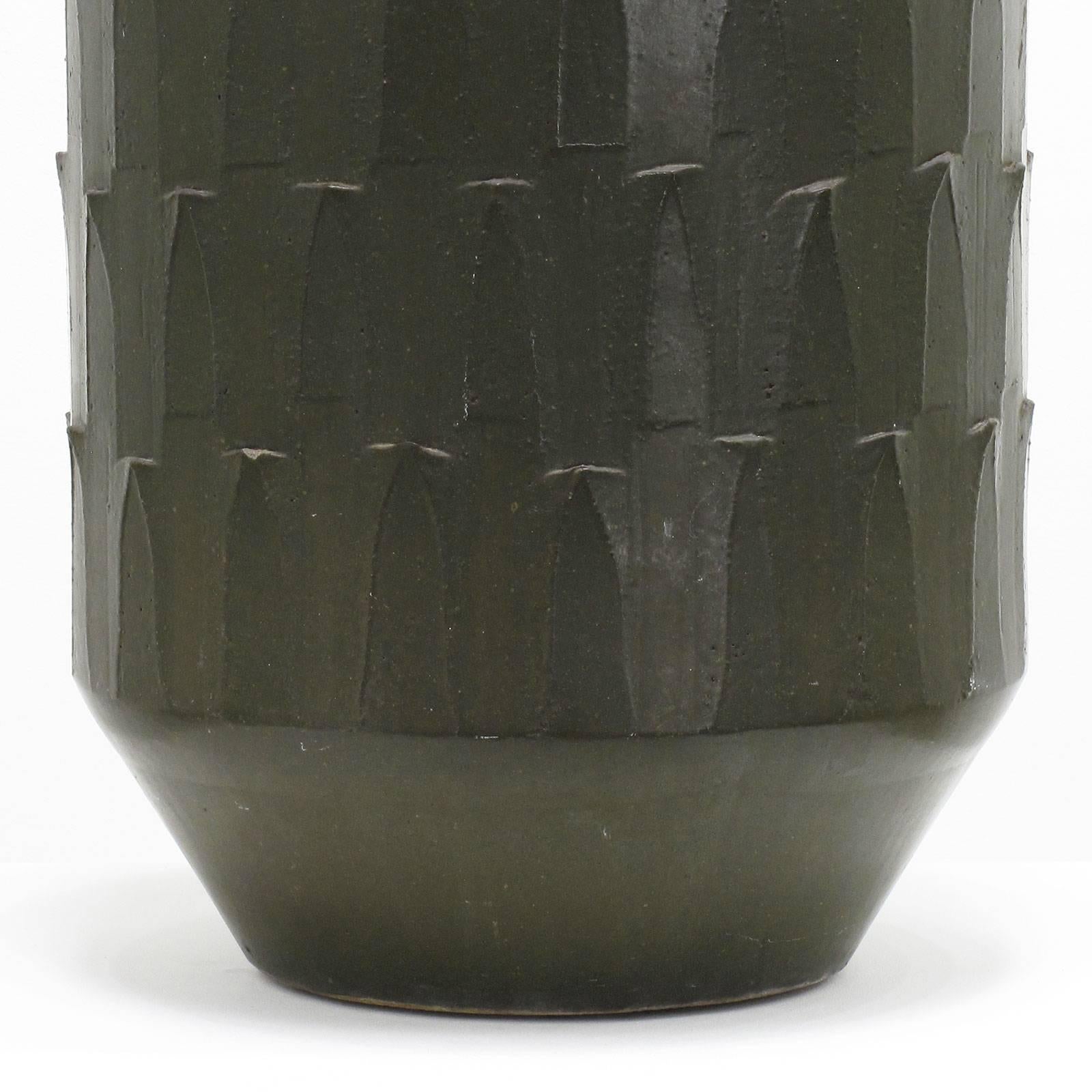 David Cressey 'Ribbed' Design Ceramic Planter, Glazed Dark Olive, 1960s ...
