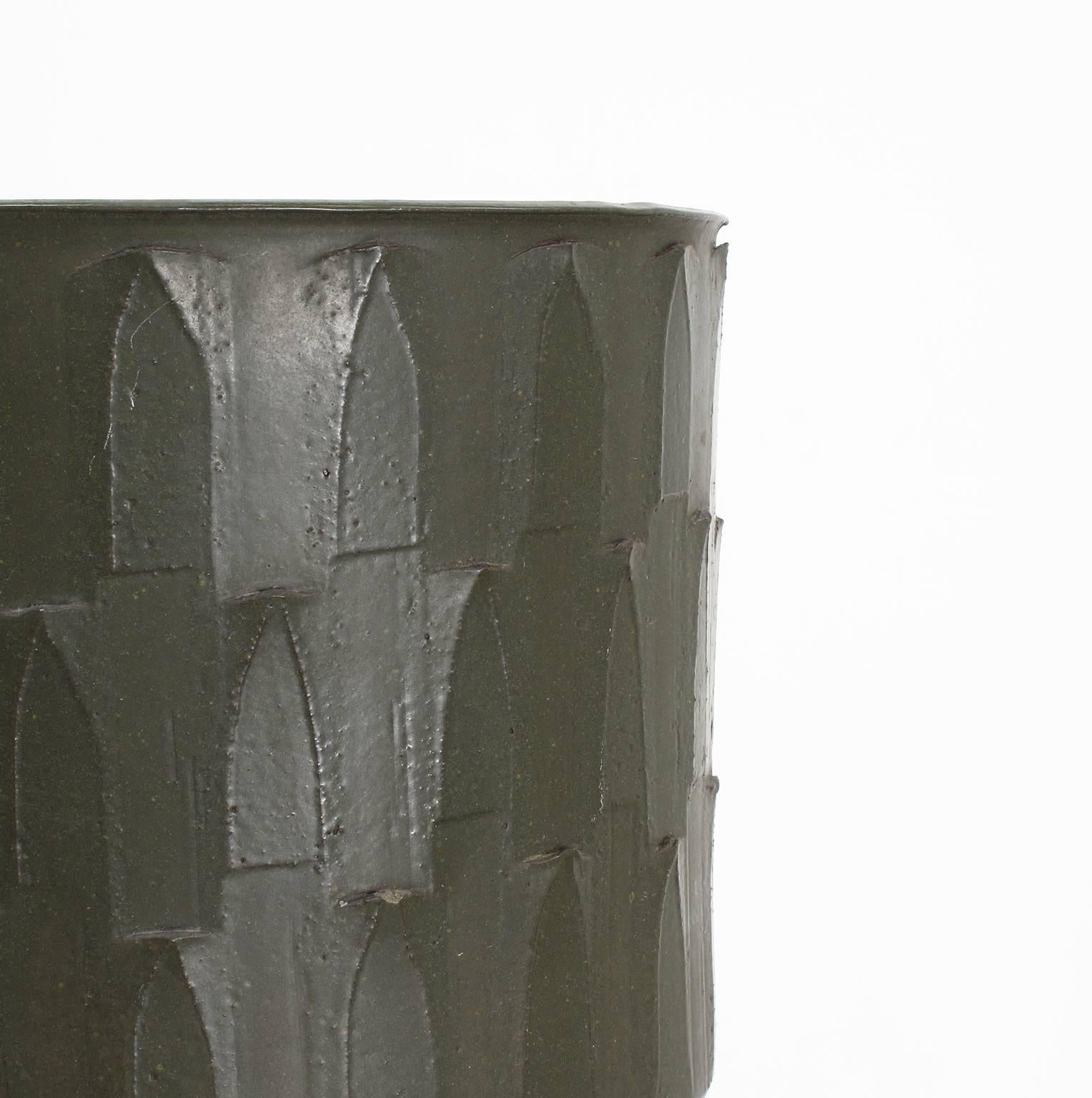 David Cressey 'Ribbed' Design Ceramic Planter, Glazed Dark Olive, 1960s ...