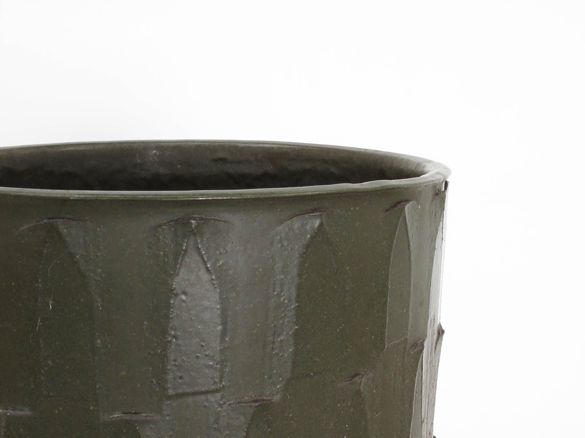 David Cressey 'Ribbed' Design Ceramic Planter, Glazed Dark Olive, 1960s ...
