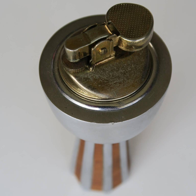 Vintage American Modern Brushed Silver and Wood Table Top Lighter by ...