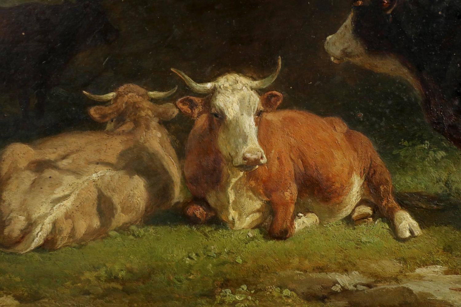 Friedrich Johann Voltz Antique Painting "Cattle and Cowherd Resting ...