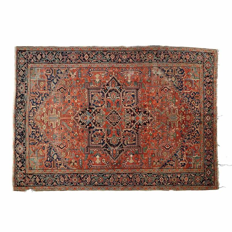 Authentic Antique Worn Heriz Persian Rug Carpet, Early 20th Century at ...