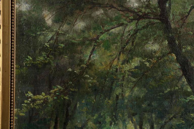19th Century French Barbizon School Antique Painting of a Forest Scene ...