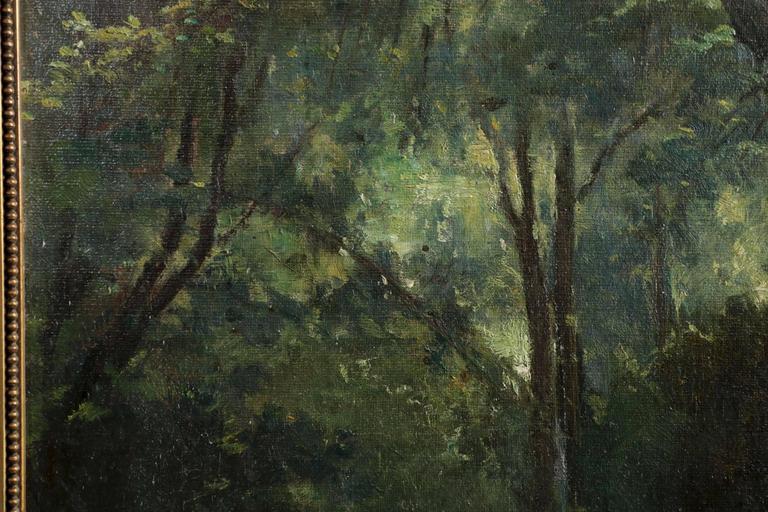 19th Century French Barbizon School Antique Painting of a Forest Scene ...
