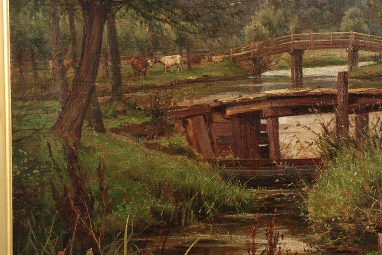 Landscape Painting of Bridges over Stream by Clarence Edward Roe, 19th ...