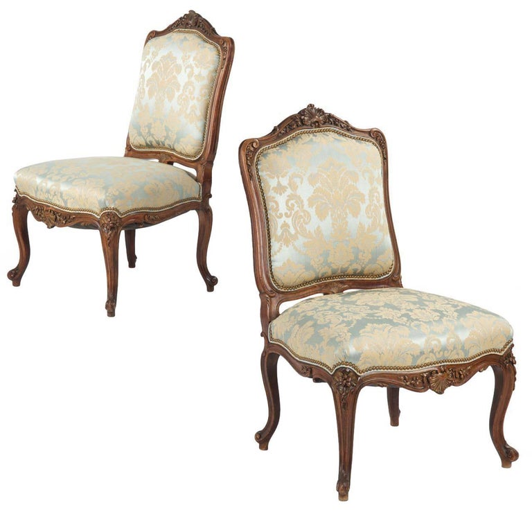 Rococo Revival Pair of Carved Walnut Antique Side Chairs, 19th Century ...
