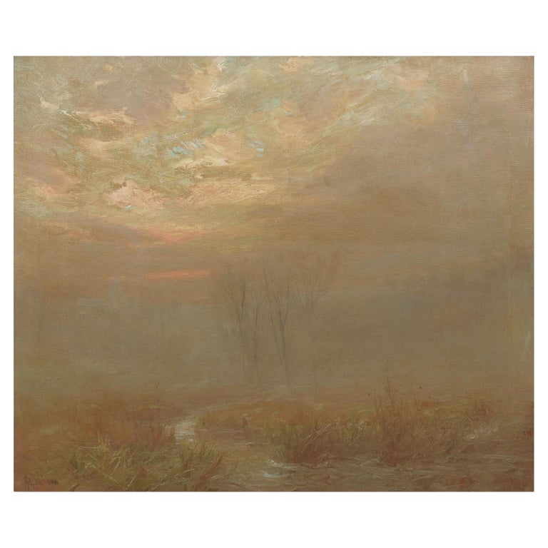 “Autumn Stream” American Tonal Impressionist Landscape Painting by Hal ...