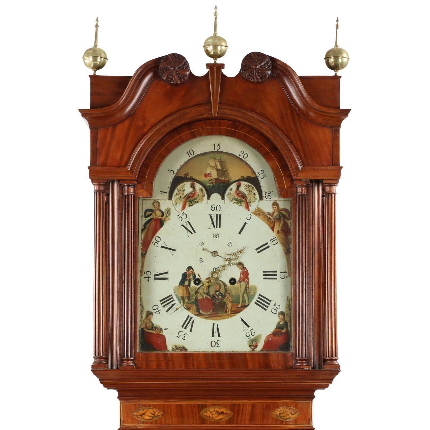 English Georgian Mahogany Antique Tall Case Clock Tribute to Admiral ...