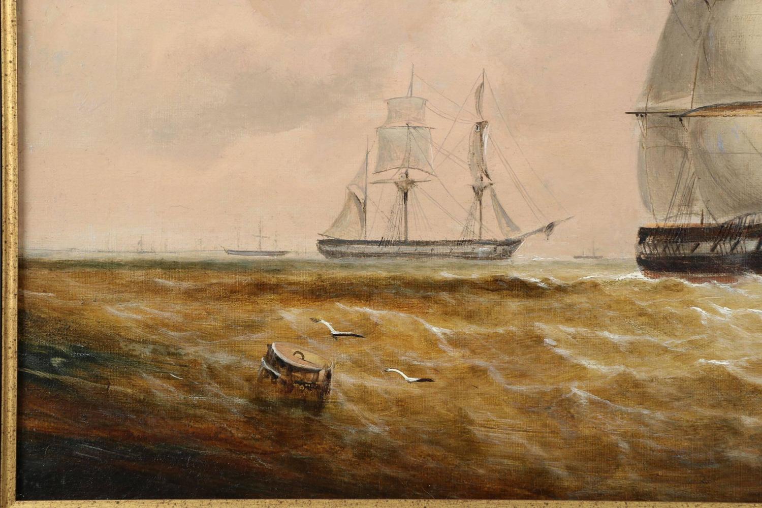 Nautical Seascape Antique Oil Painting of Ships at Sea, 19th Century at ...