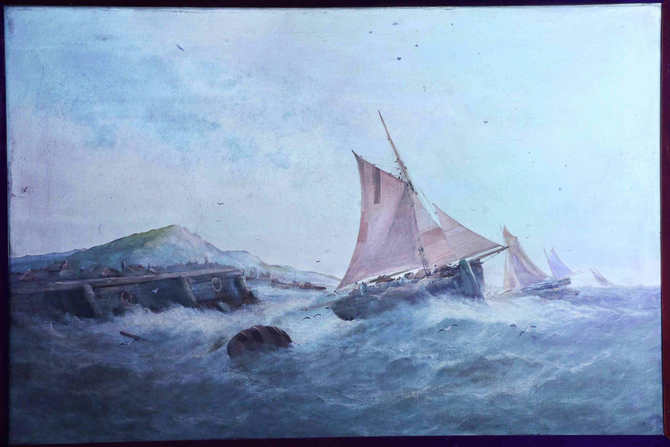 British School, ‘19th Century’ Antique Seascape Painting of Ships off ...