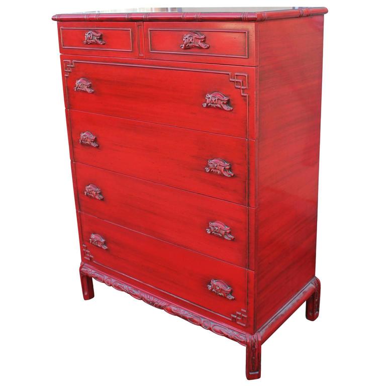 Fabulous Chinese Red Lacquered Dresser or Chest at 1stDibs