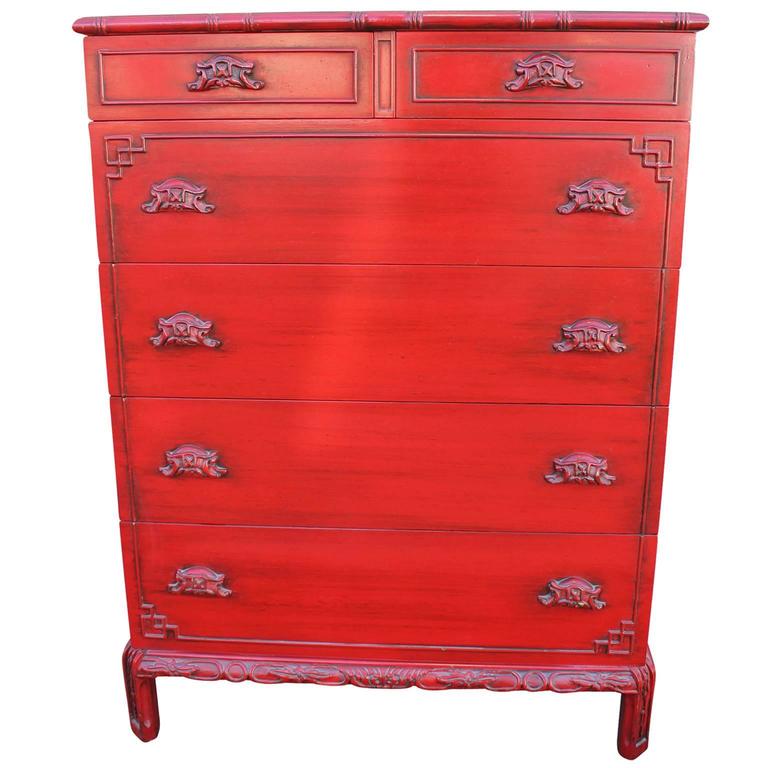 Fabulous Chinese Red Lacquered Dresser or Chest at 1stDibs