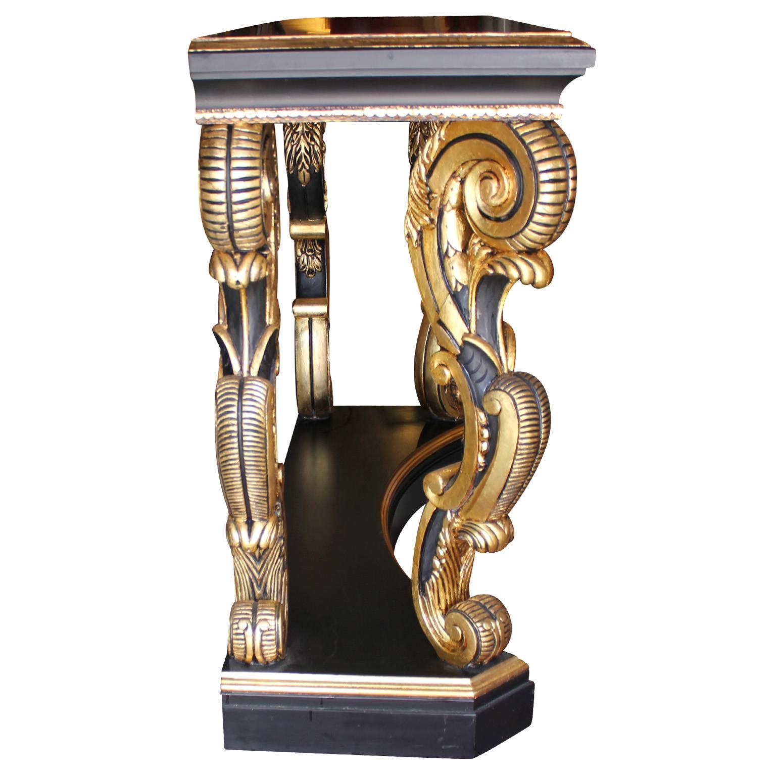 Ornate Vintage Carved Gold and Black Rectangular Console or Entry Table ...