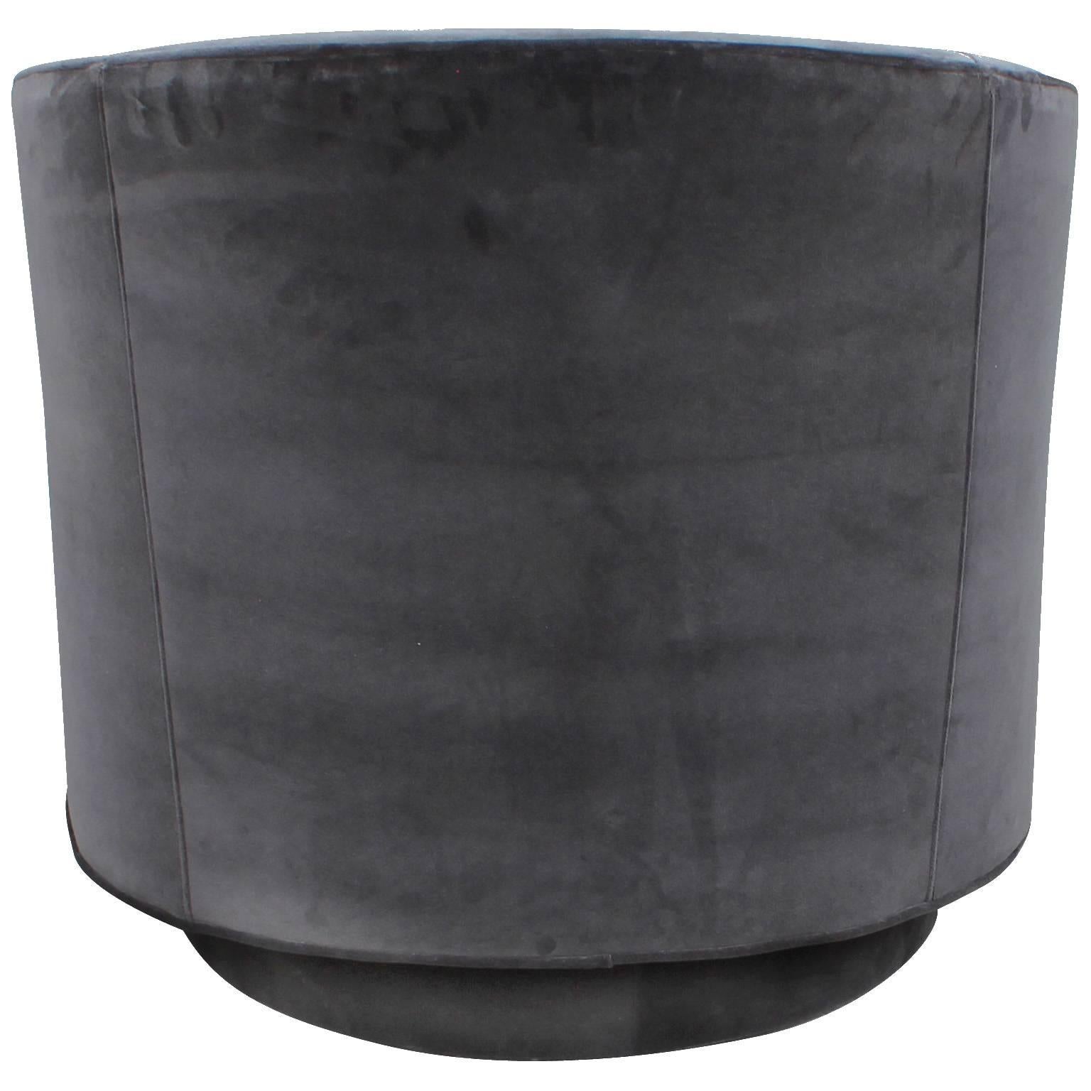 Fabulous Pair of Fully Upholstered Barrel Back Grey Swivel Chairs at ...