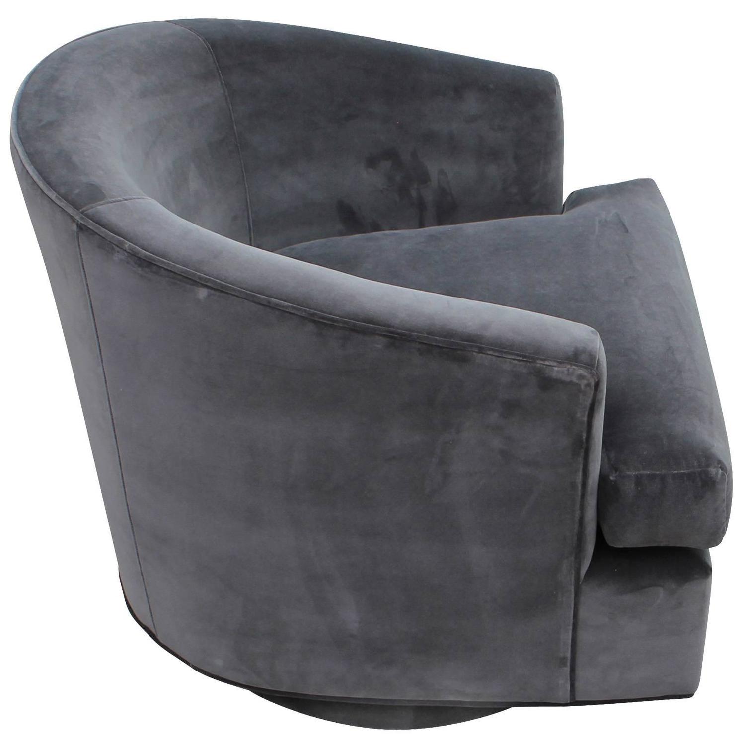 Fabulous Pair of Fully Upholstered Barrel Back Grey Swivel Chairs at ...