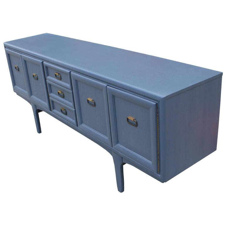 French Blue Grey Stained Sideboard with Brass Accents at 1stDibs