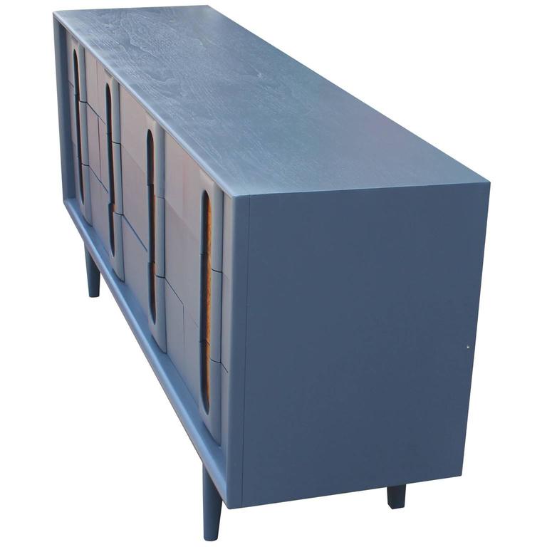 Sculptural Blue Grey Stained Dresser with Burl Accents at 1stdibs