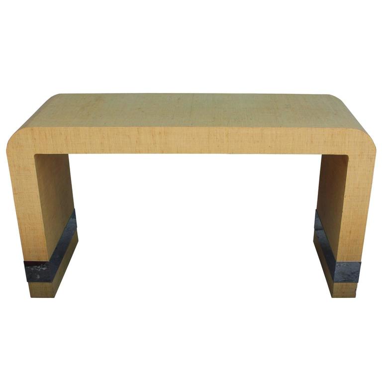 Raffia Wrapped Waterfall Console with Chrome Accents at 1stDibs