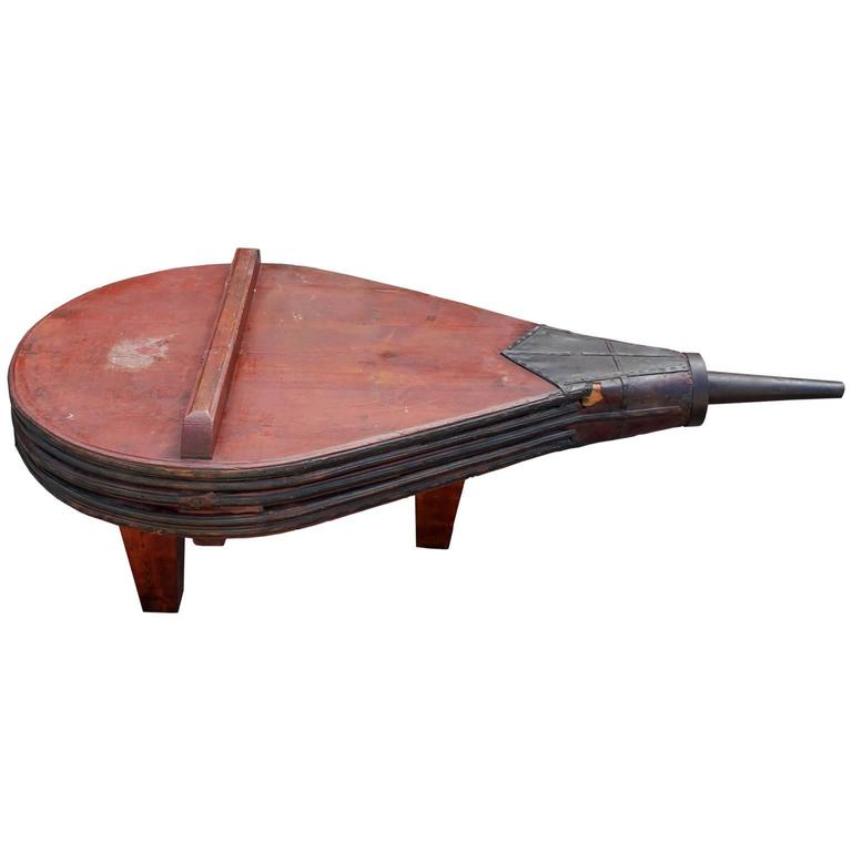 Unusual Vintage Three Legged Bellows Rustic Coffee Table at 1stdibs