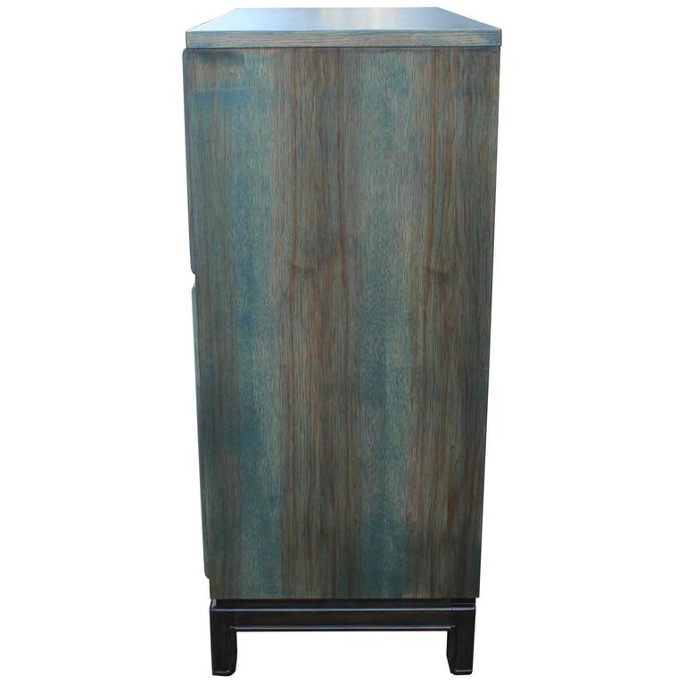 Wonderful Blue Dyed Dresser or Chest with Brass Hardware at 1stDibs
