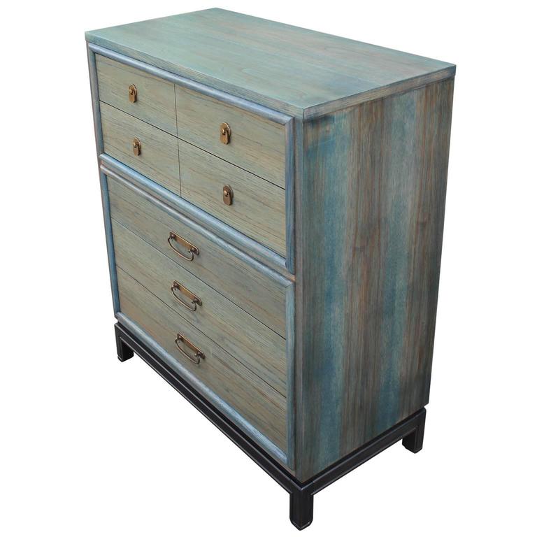 Wonderful Blue Dyed Dresser or Chest with Brass Hardware at 1stDibs