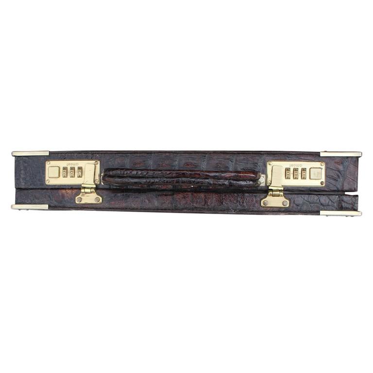 Vintage Dark Brown Crocodile Amiet Briefcase with Brass Hardware and ...