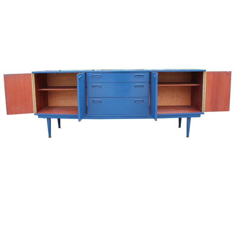 Modern Blue Lacquered Three-Drawer Sideboard at 1stDibs | blue metal ...