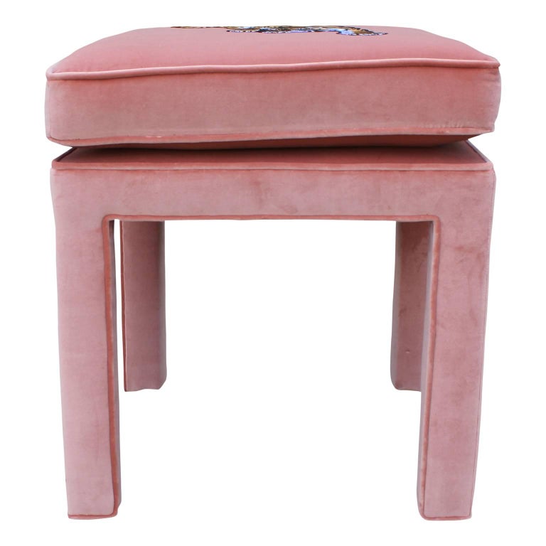 Luxe Modern Light Pink Velvet Pair of Stools or Ottomans with ...