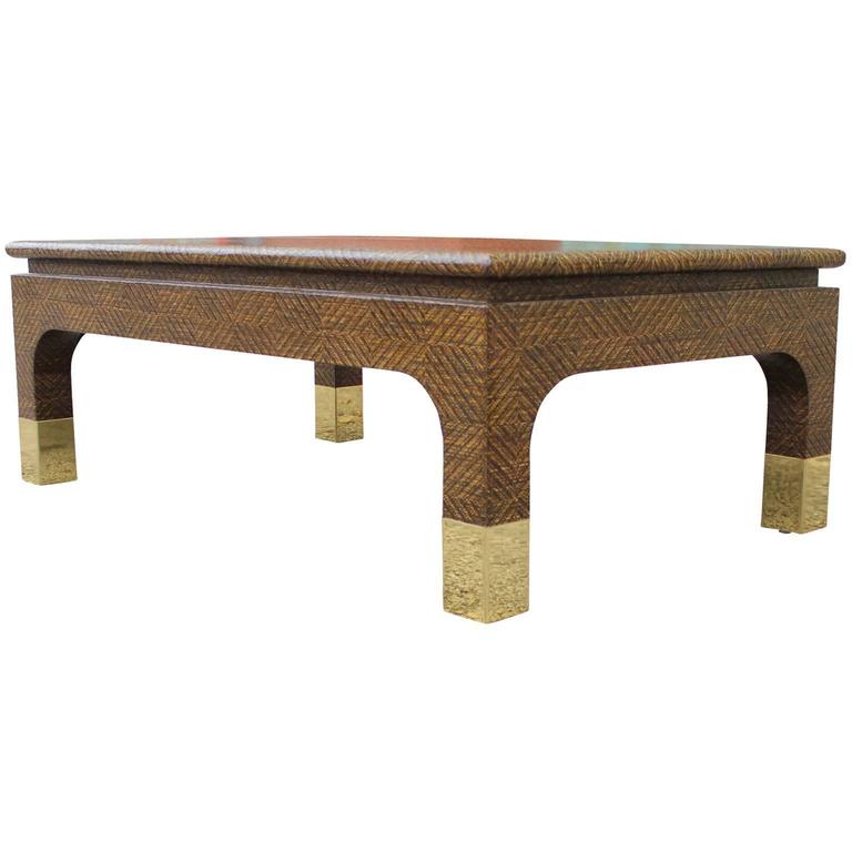 Harrison Van Horn Raffia and Brass Rectangle Coffee Table at 1stDibs