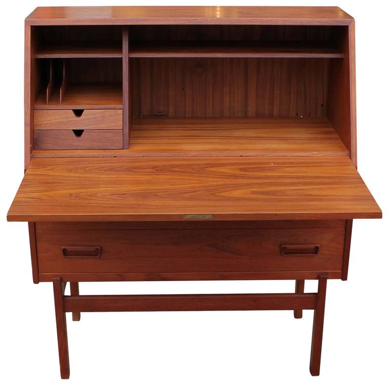 Wonderful Danish Teak Drop Front Desk at 1stDibs