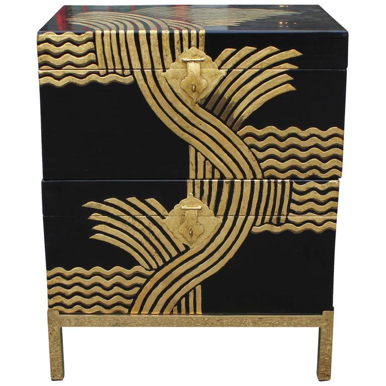 Stacked Asian Black Lacquer and Gold Stacked Chests at 1stDibs