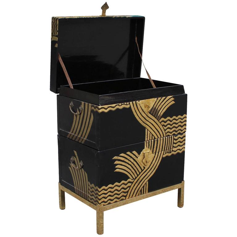 Stacked Asian Black Lacquer and Gold Stacked Chests at 1stDibs