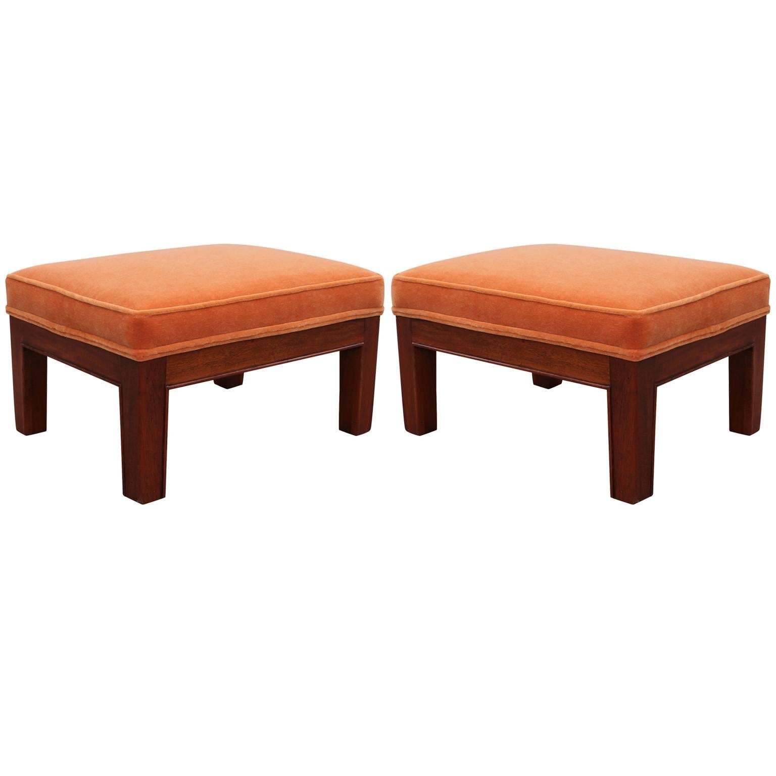 Wonderful Pair of Dunbar Style Ottomans in Orange Mohair at 1stDibs