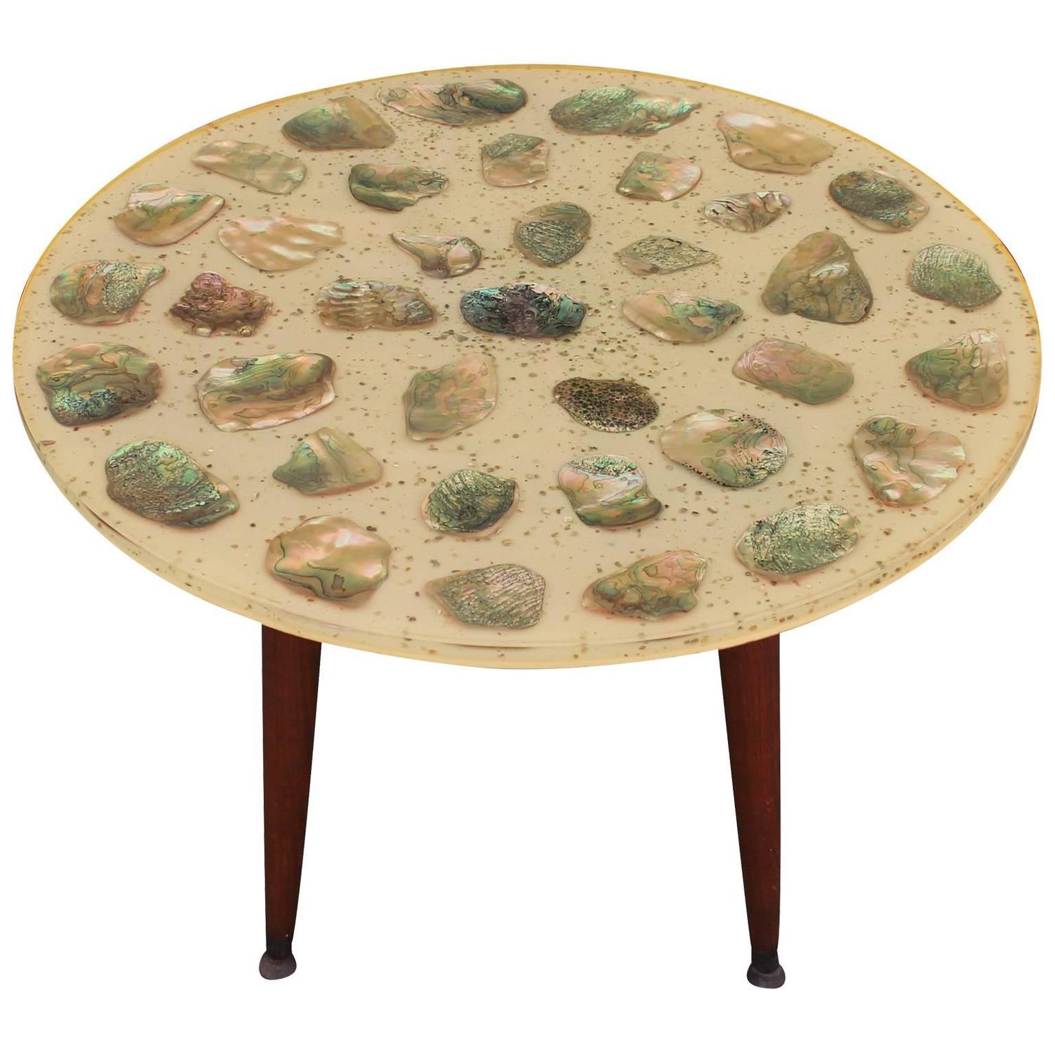 Unusual Pair of Resin and Abalone Round Side Tables at 1stdibs