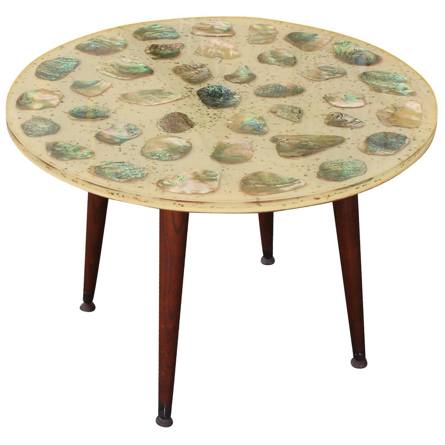 Unusual Pair of Resin and Abalone Round Side Tables at 1stdibs