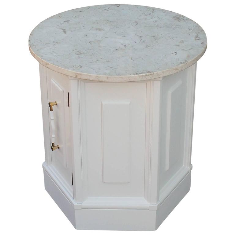 Luxe Pair of Hexagonal Lacquered Side Tables with Round Marble Tops at ...