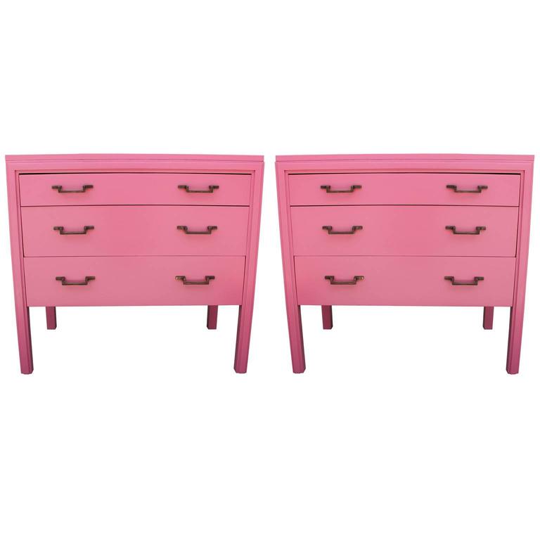 Lovely Pair of Modern Bachelor's Three Drawer Chests Lacquered in Pink ...